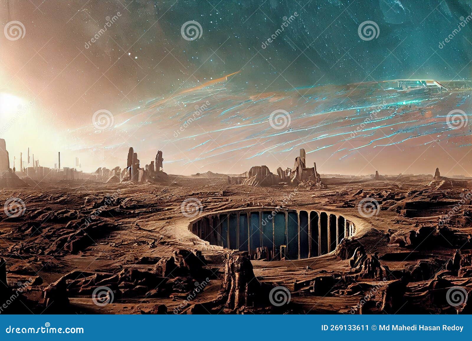 Ancient Ruins of a Futuristic High-tech Alien City Stock Illustration ...
