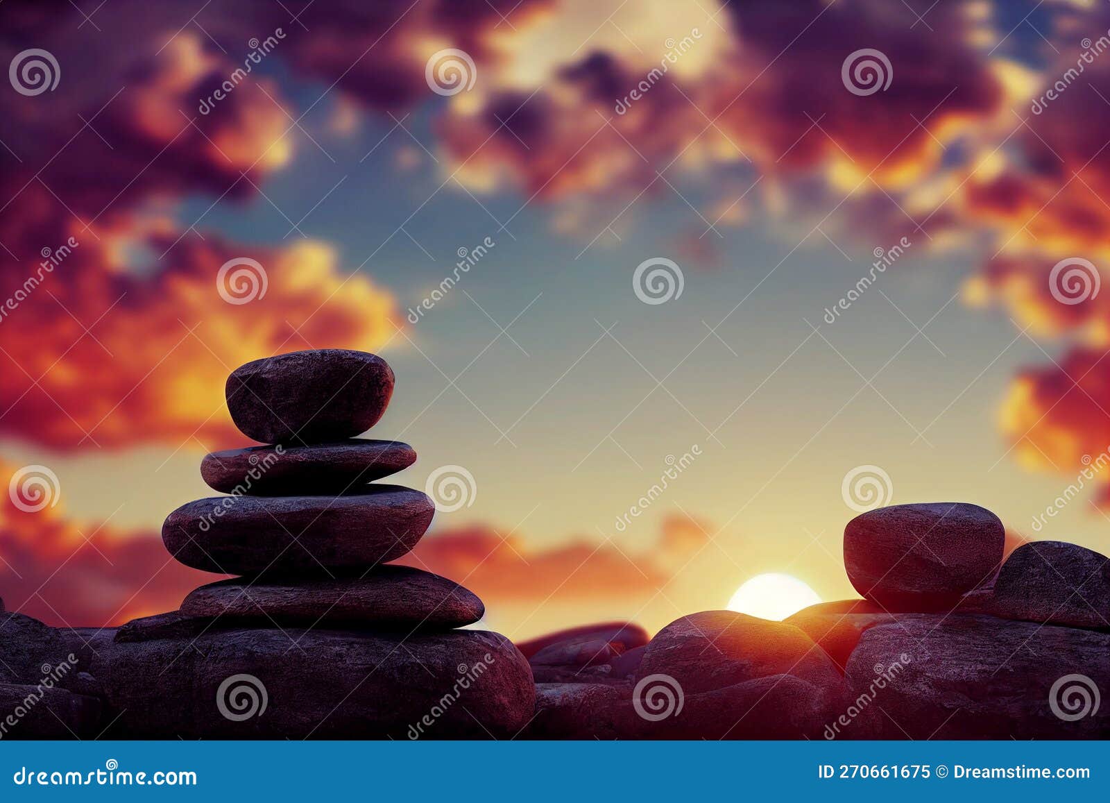 Zen Waterfall in Front of Stacked Small, Flat Rocks Stock Illustration ...