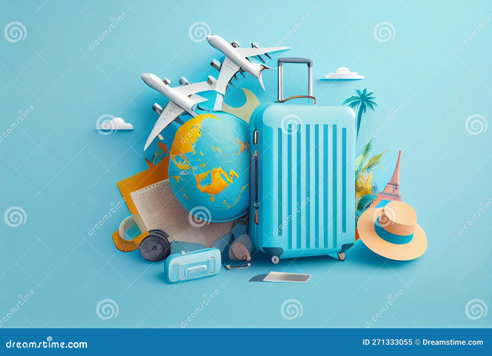 Travel Concept on Blue Background Stock Illustration - Illustration of ...