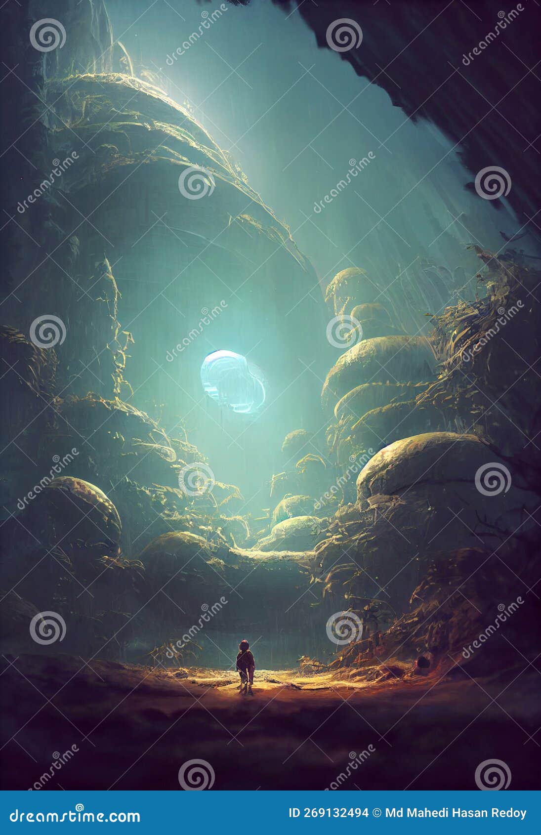 Celestial Punk Spaceship Crashed in Old Growth Stock Illustration ...