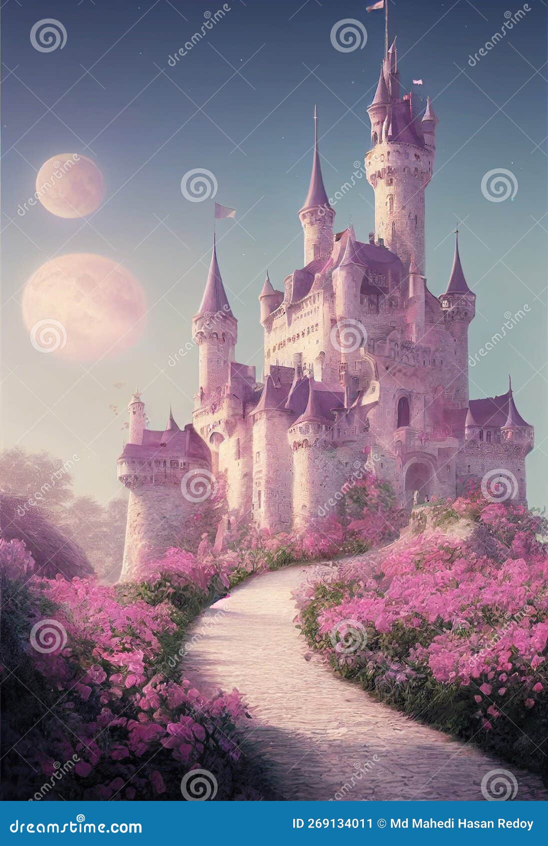 Fantasy European Castle Background Pink Stock Illustration ...