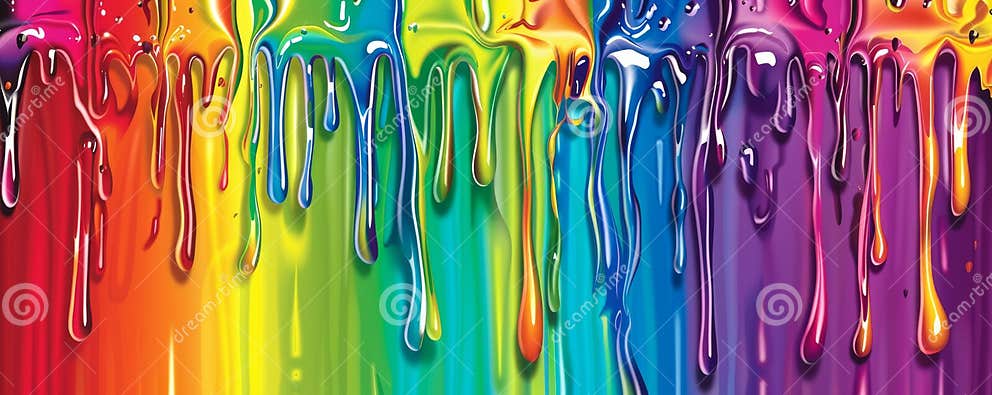 Colorful Paint Dripping Down a Canvas Creating a Vibrant Rainbow Effect ...
