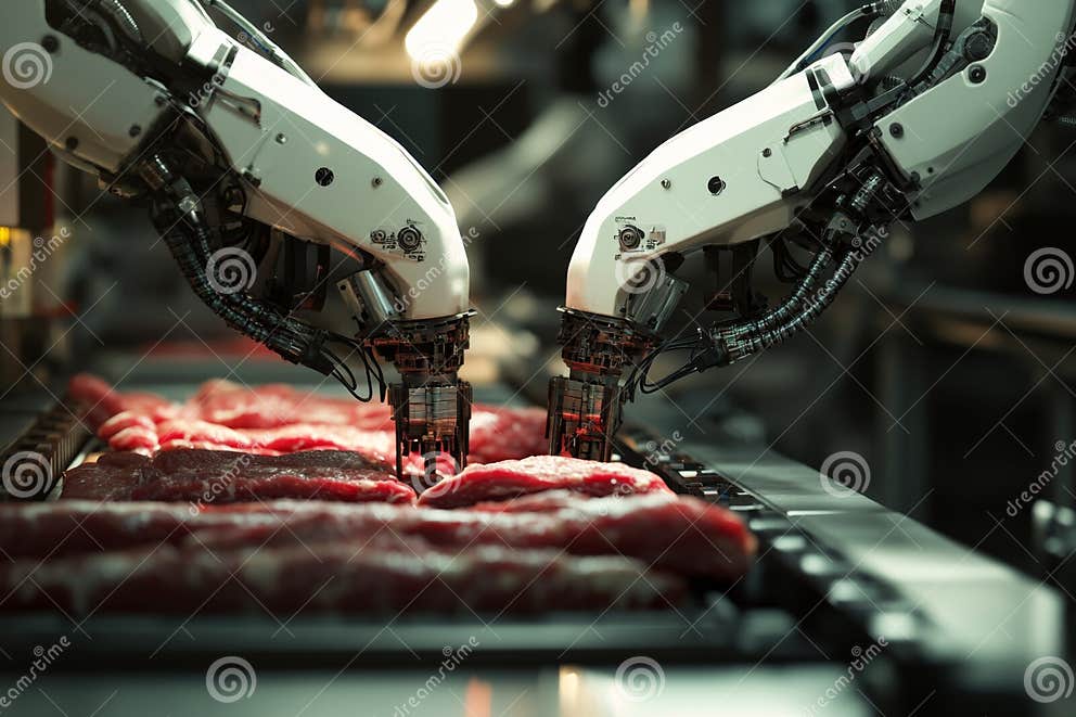 Precision Robotics in Meat Processing Stock Illustration - Illustration ...