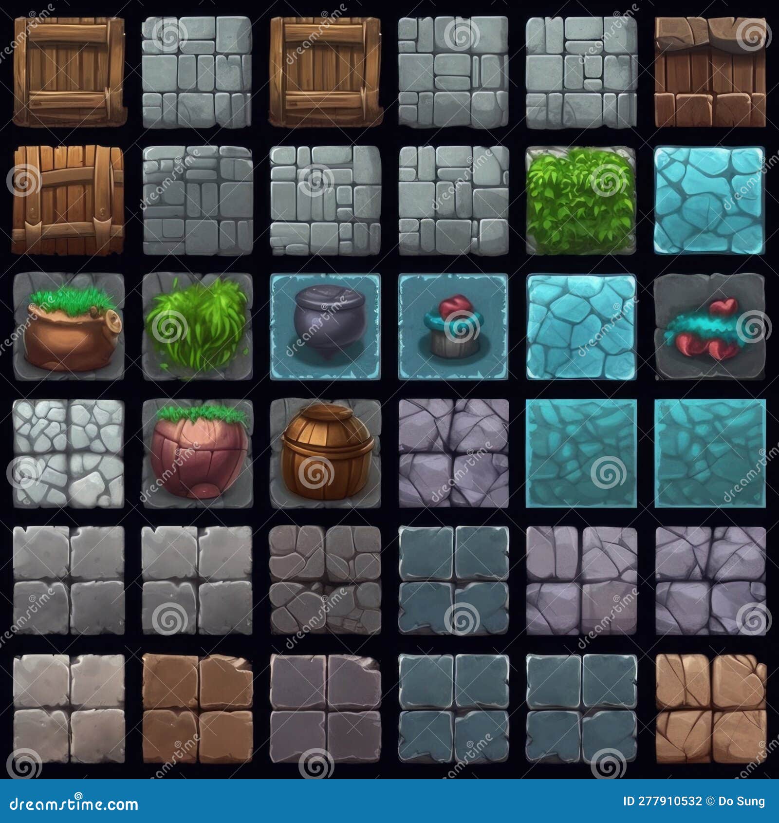 Collection of Tiles for 2D Game Stock Illustration - Illustration of ...