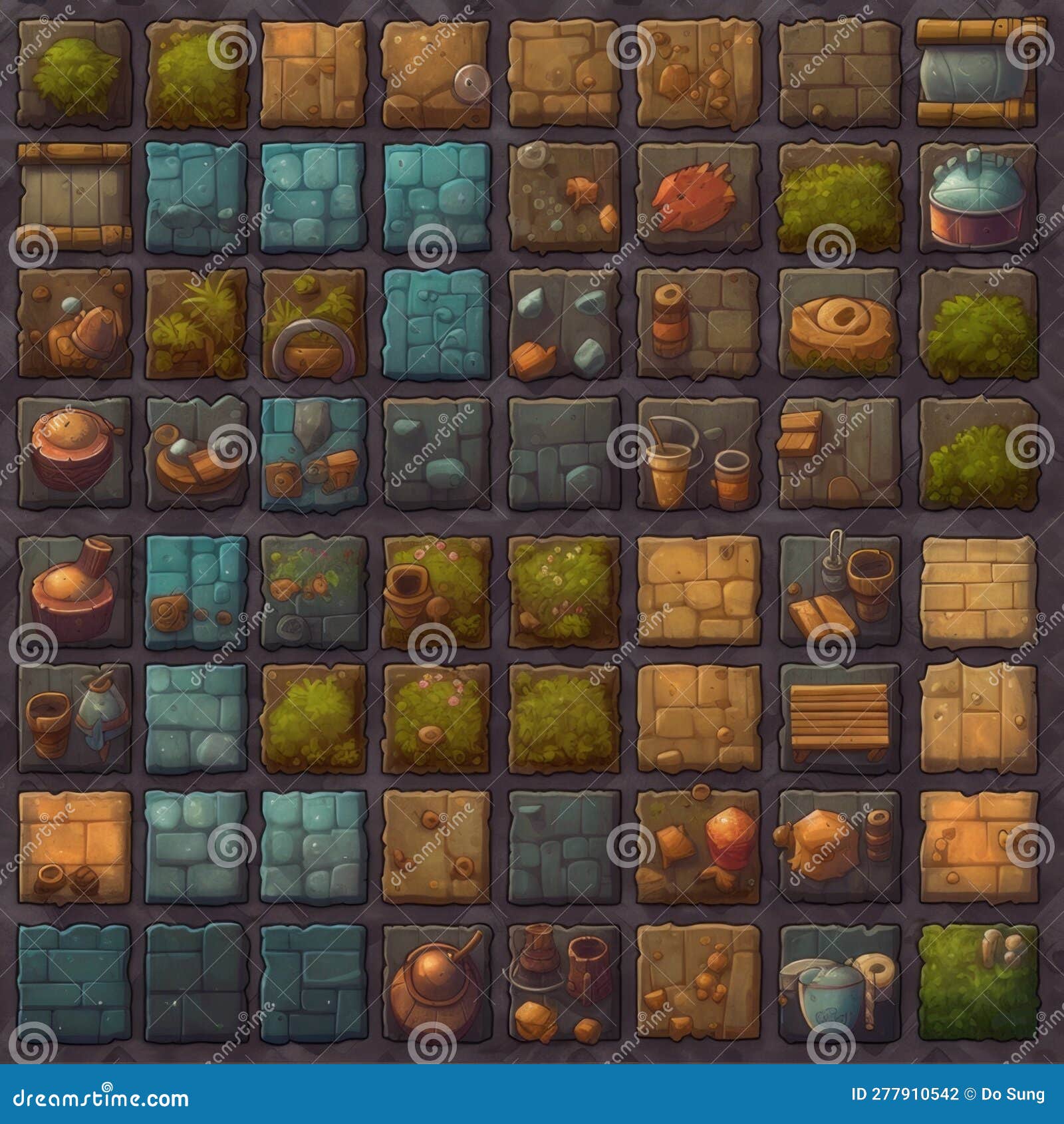 Collection of Tiles for 2D Game Stock Illustration - Illustration of ...