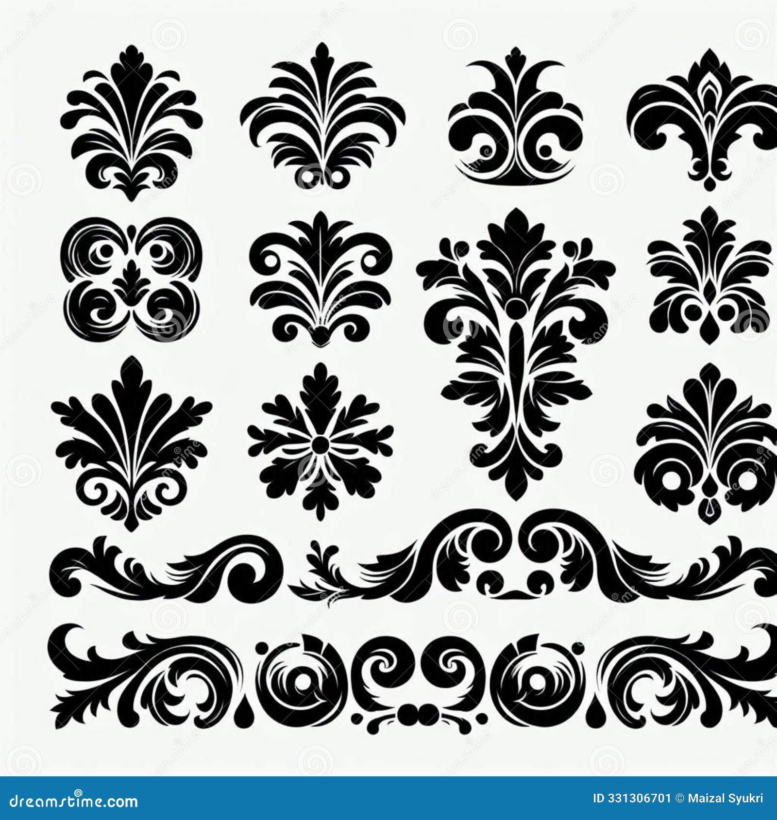 Elegant Black and White Floral Damask Patterns Collection for ...