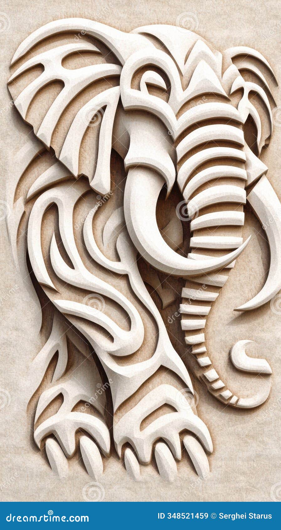 Intricate Elephant Carving with Layered Patterns in Beige Tones, AI ...