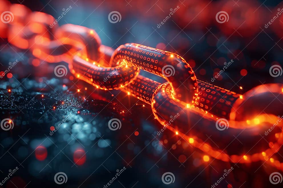 Digital Chain with Hot Red Data on a Dark Background Stock Image ...