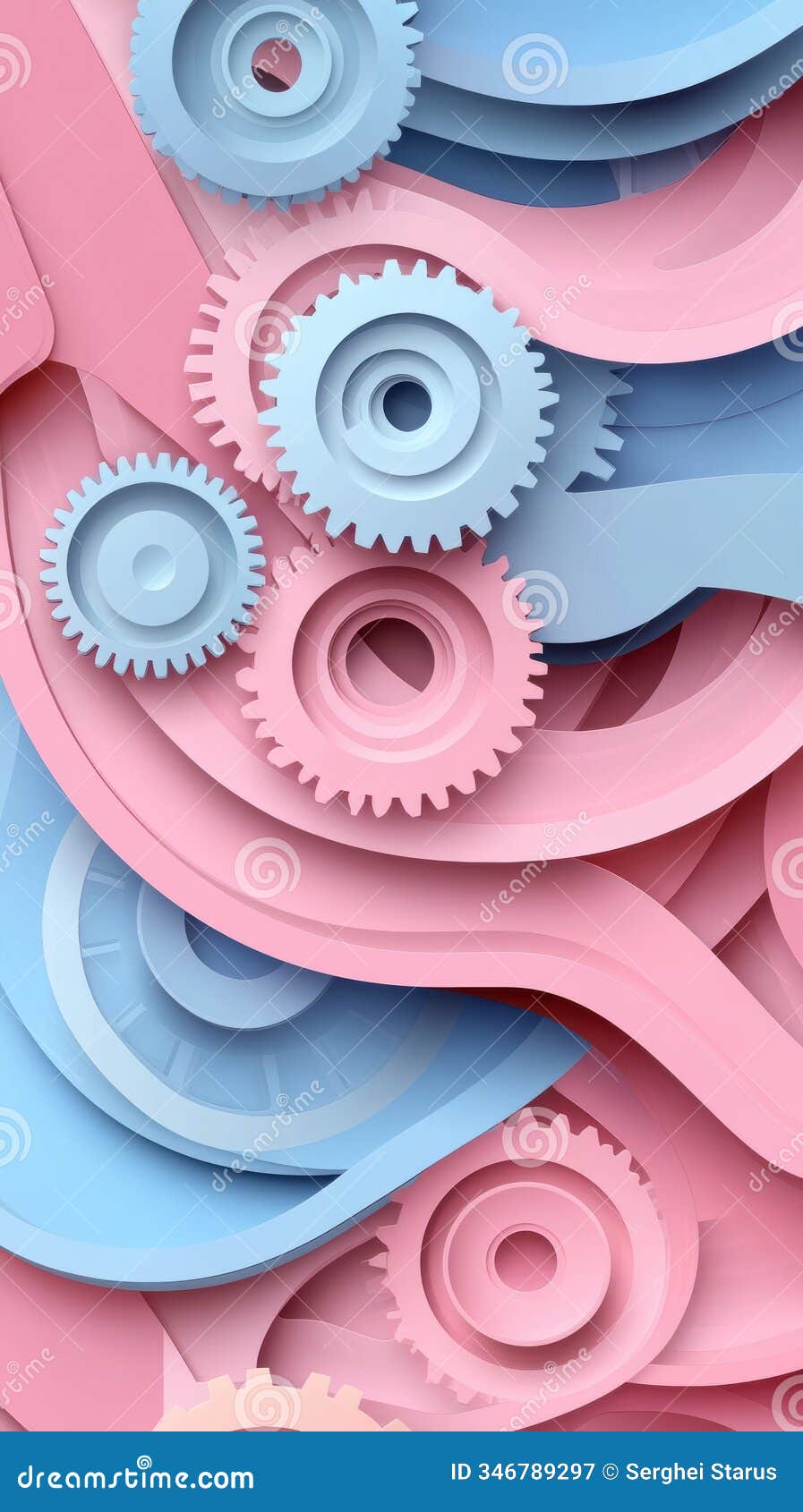 Colorful Gears Interlock in a Vibrant Abstract Design of Pink and Blue ...