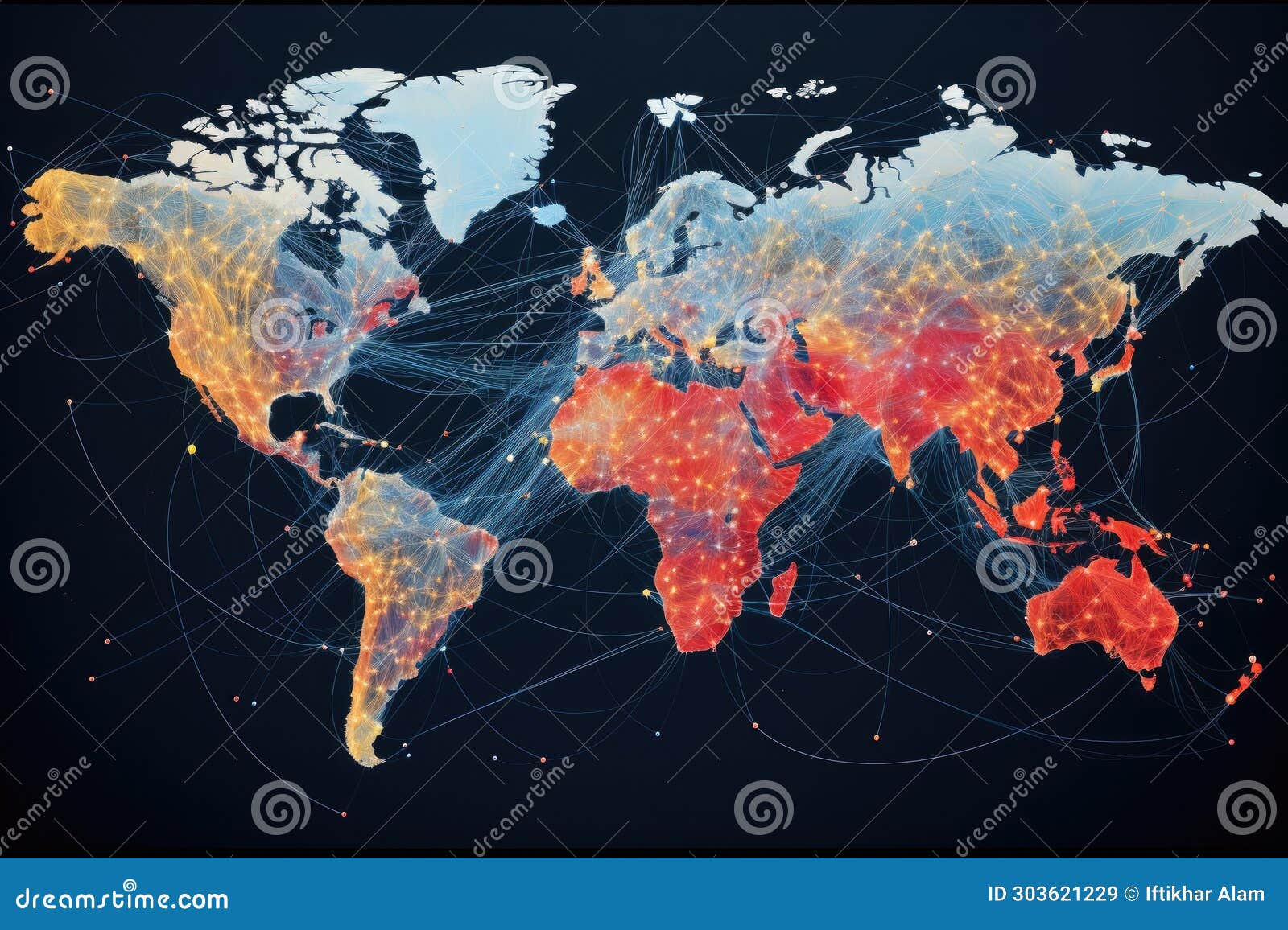 This Image Showcases a Global Map Adorned with Numerous Dots ...