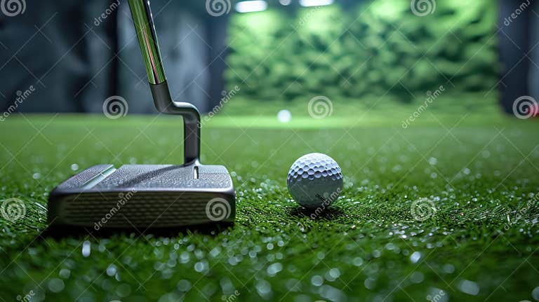 Green Golf Putter and Ball on Screen Background Stock Illustration ...