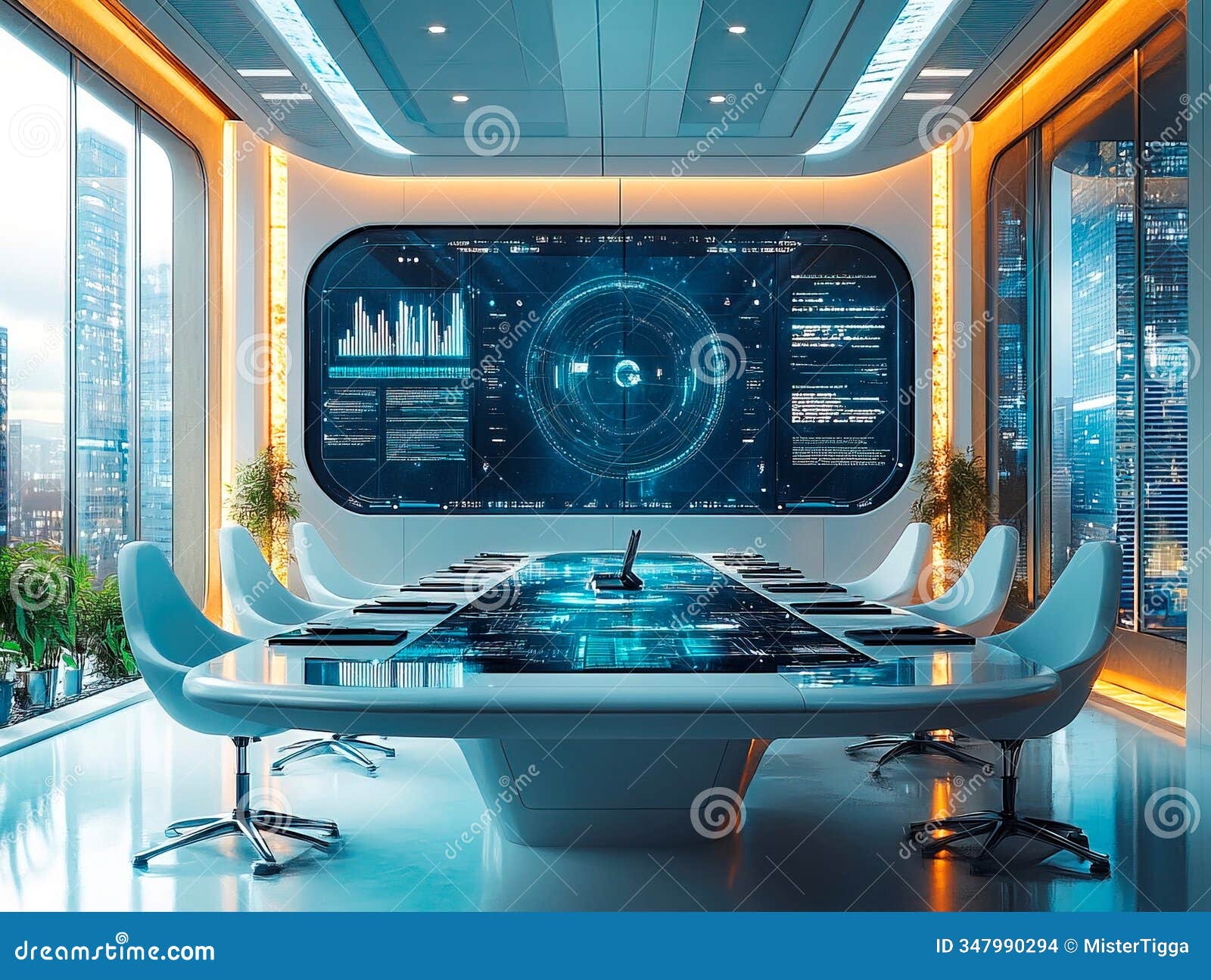 The Image Showcases a High-tech Command Center, Featuring a Sleek Desk ...
