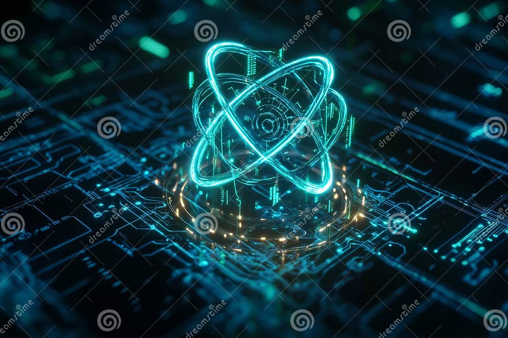 Futuristic Atom Structure with Circuits Stock Illustration ...