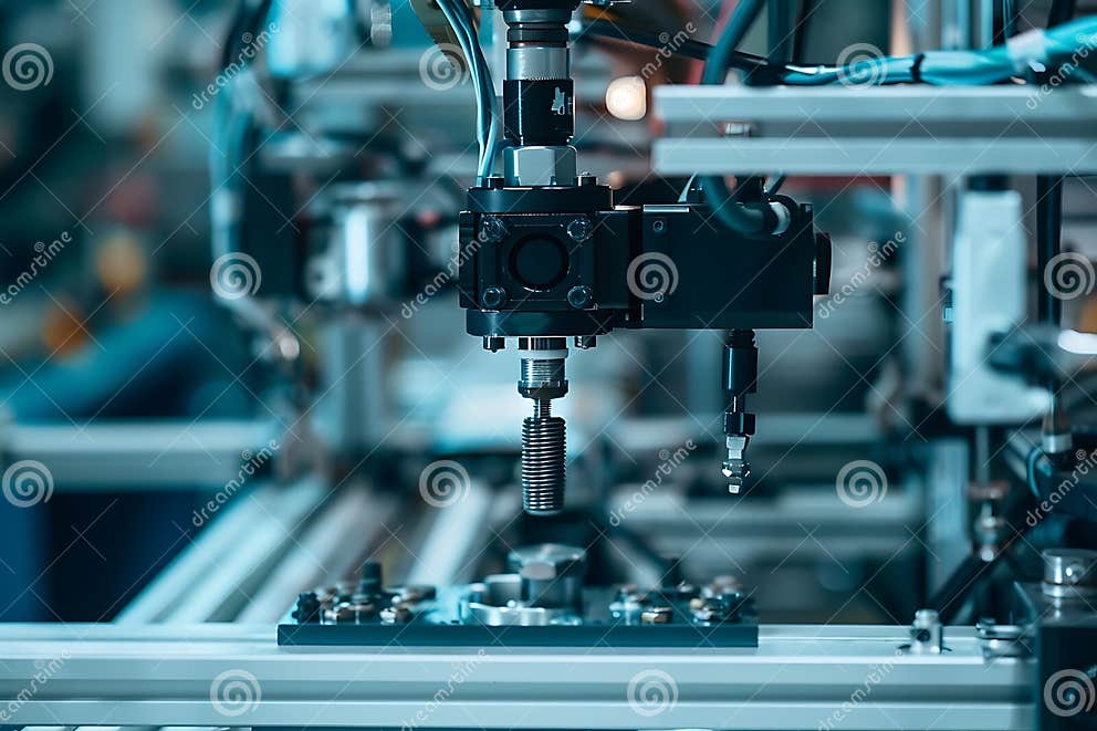 Combination of Drilling and Sewing Equipment in Action Stock ...