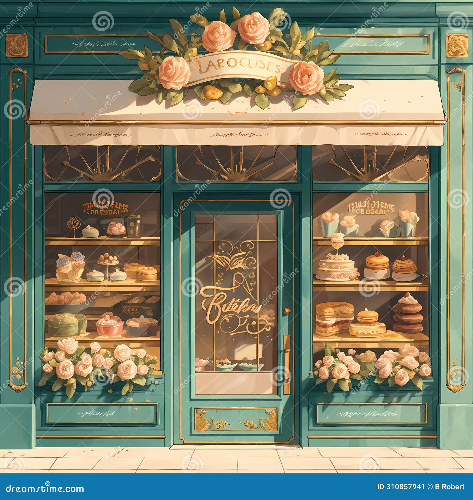 Delightful Bakery Shop Window Stock Illustration - Illustration of food ...