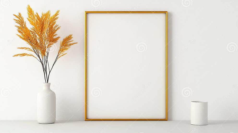 Gold Rectangular Frame with Rounded Corners on White Background ...