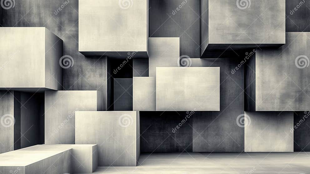 Geometric Abstract Art with Overlapping 3D Cubes in Grayscale Tones, AI ...
