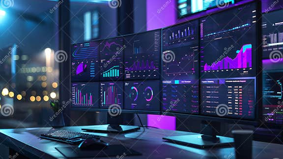 Modern Digital Dashboard with Multiple Screens Showing Data and ...
