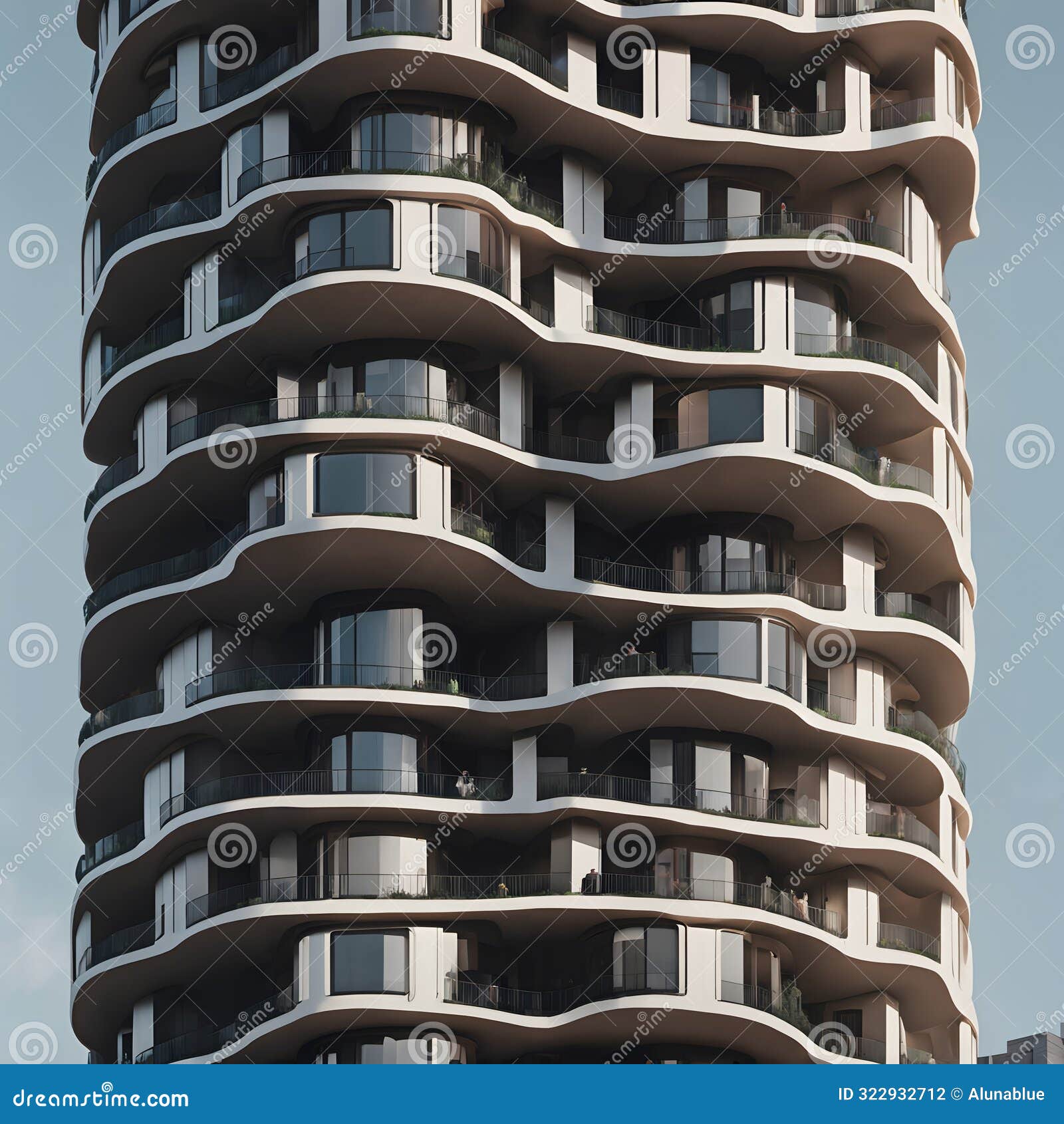 Modern High-Rise with Curved Balconies and Expansive Windows Stock ...