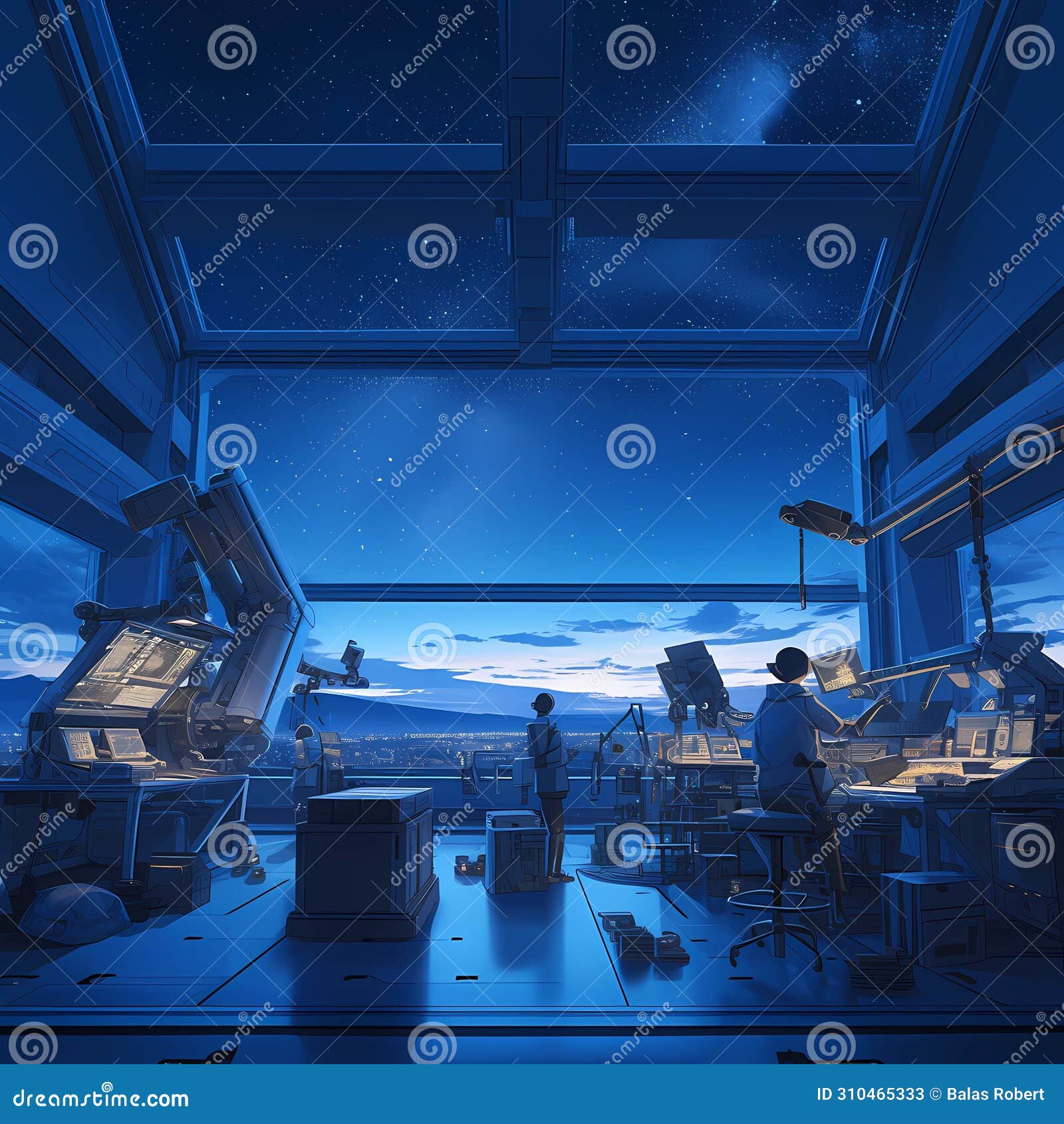 Tech Innovation Hub - Illustration of a High-tech Laboratory at Night ...