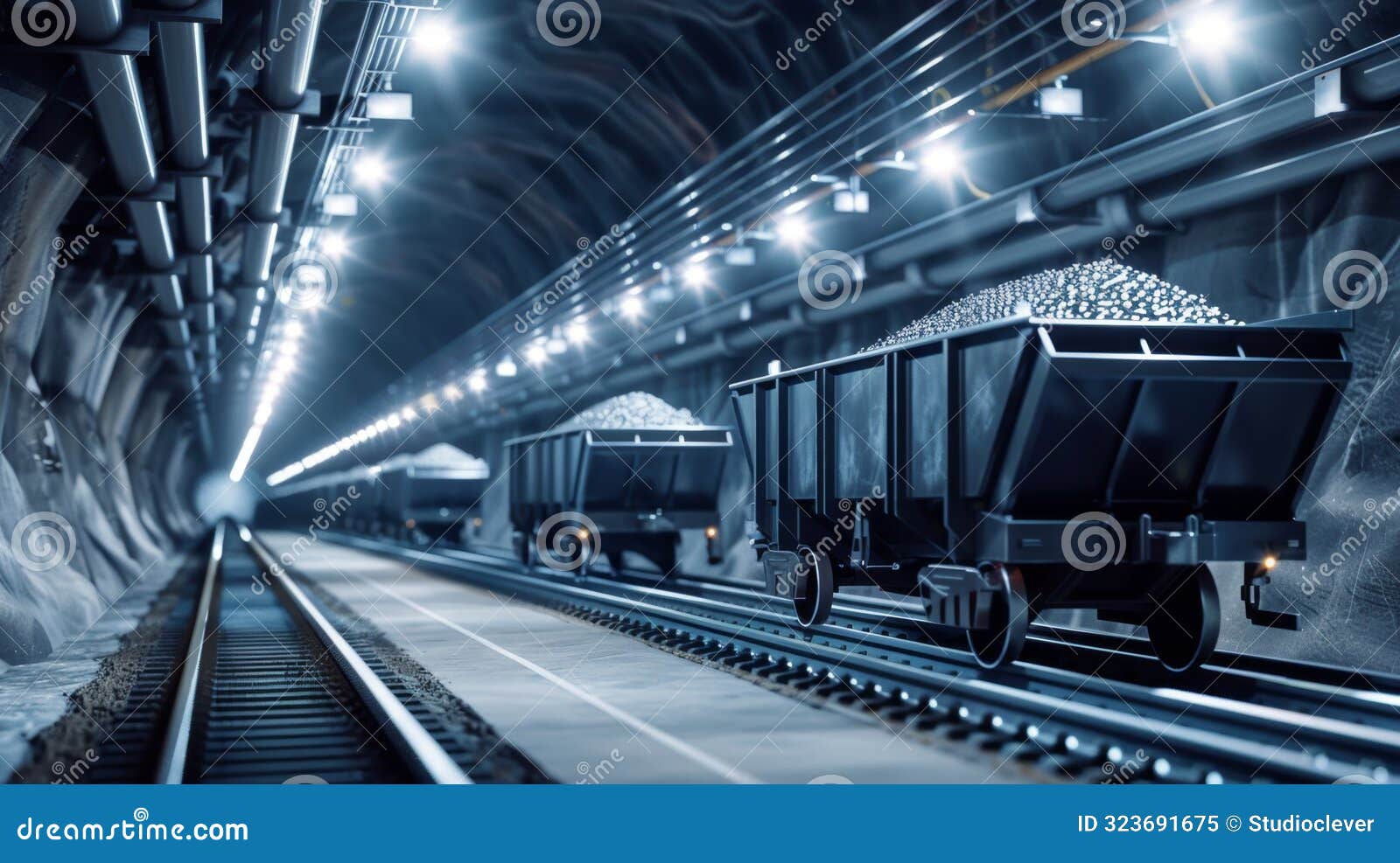 Underground Mining Rail System with Ore Carts, Generative AI Stock ...