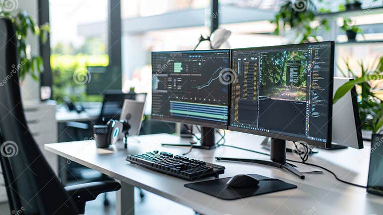 High-Tech Editing Hub. Professional Workspace Video Editor with ...