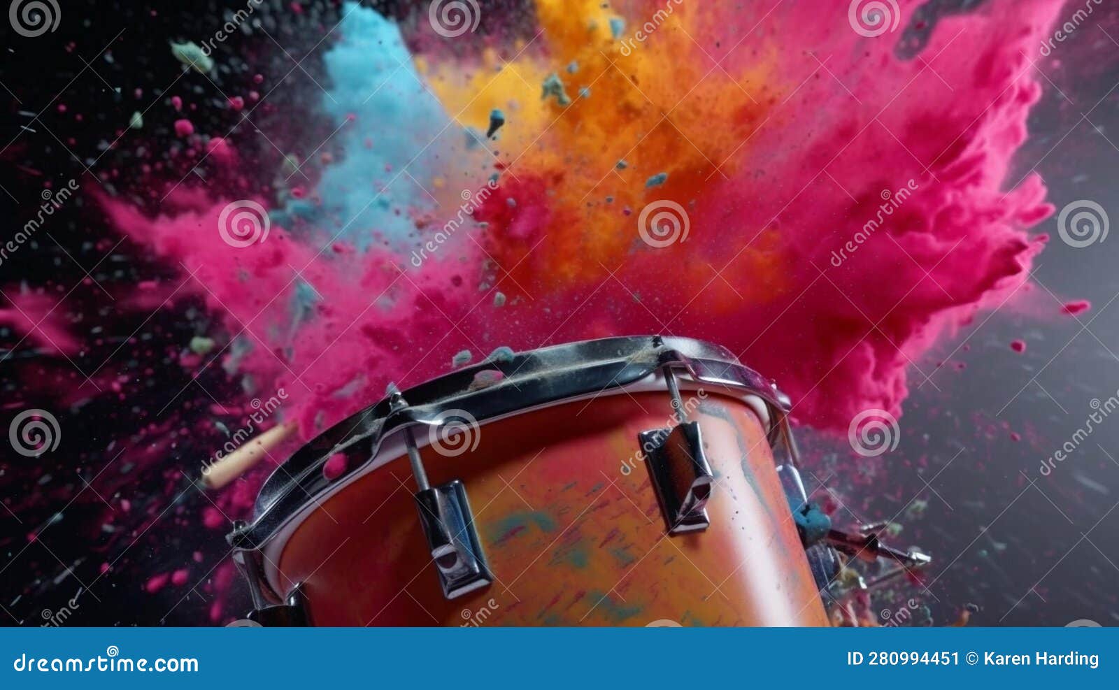Snare Drum Exploding with Colored Dust Stock Illustration ...