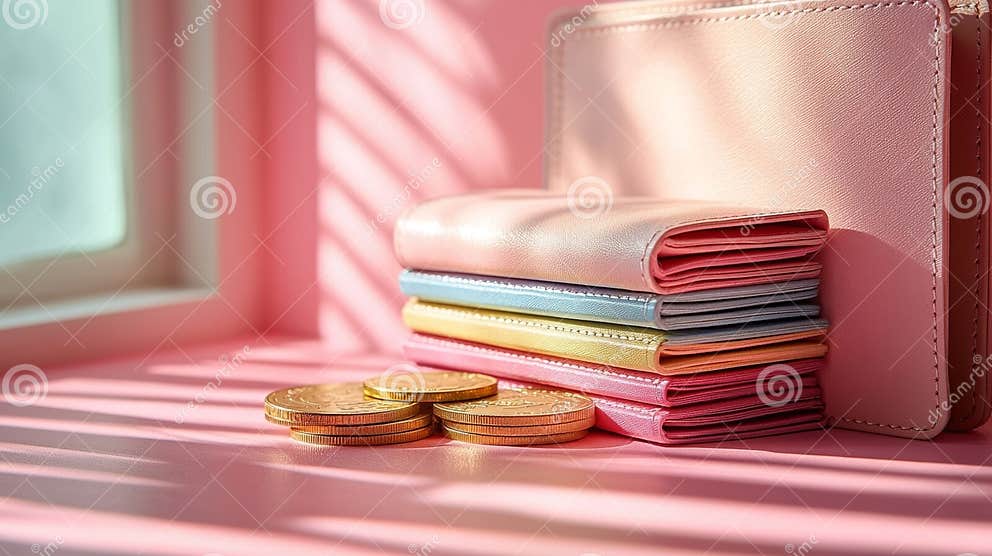 Pink Wallets and Coins stock illustration. Illustration of financial ...