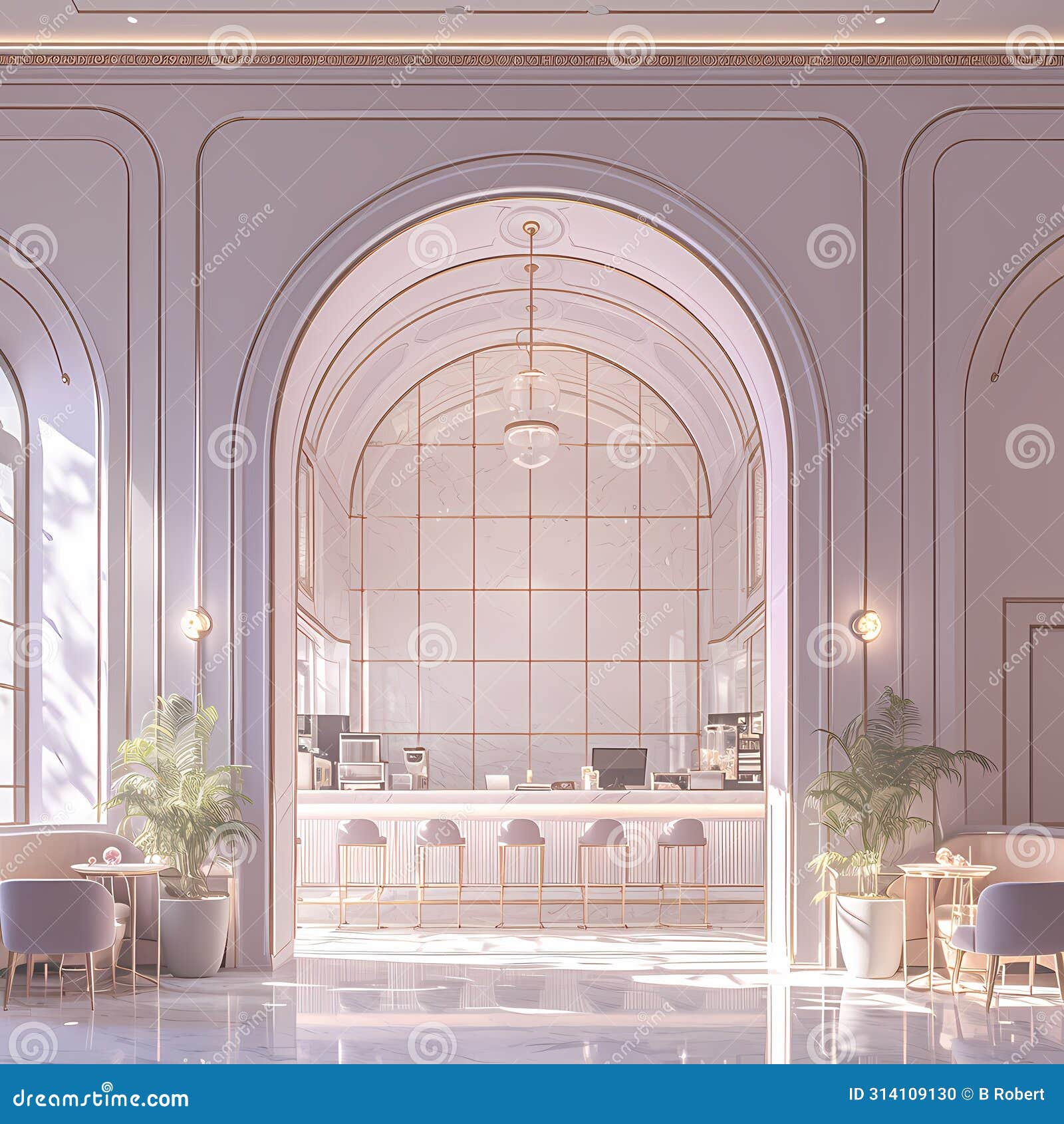 Luxurious Hotel Lobby Transformed into Remote Workspace Stock ...