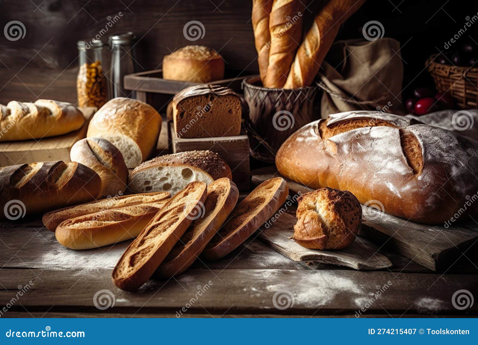 A Table Full of Pieces of Bread. Generative AI. Stock Illustration ...