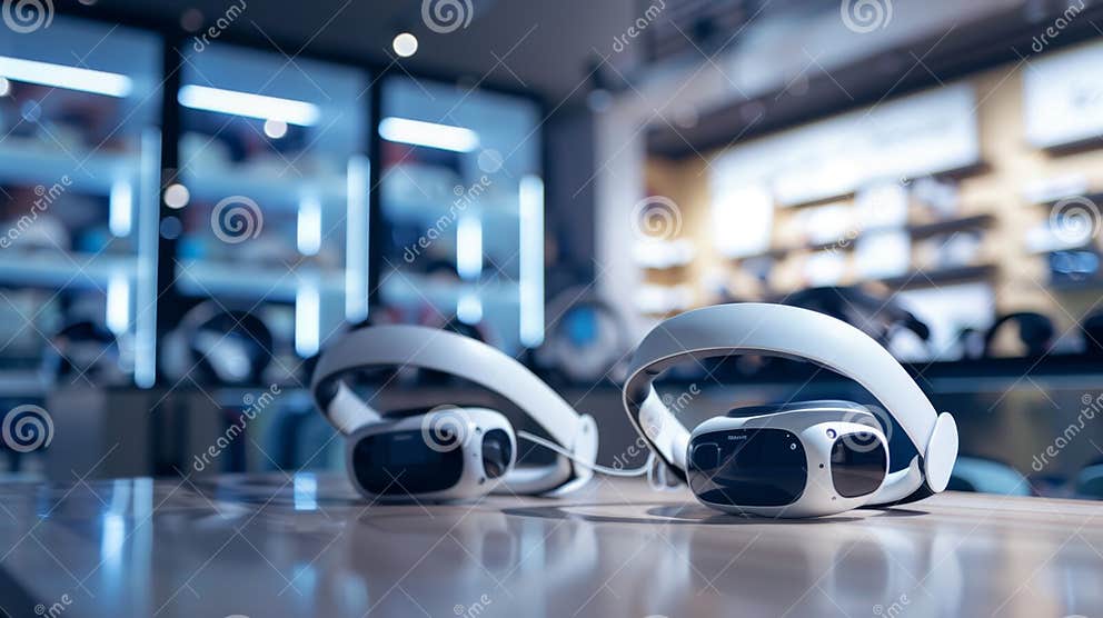 Modern Virtual Reality Headsets on Display in a High-Tech Store ...