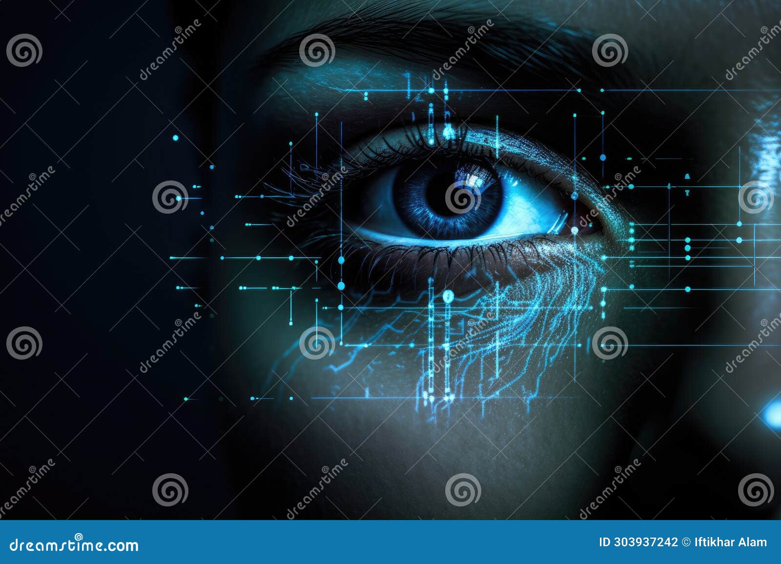An Image Showcasing the Close-up of a Womans Face with a Futuristic Eye ...
