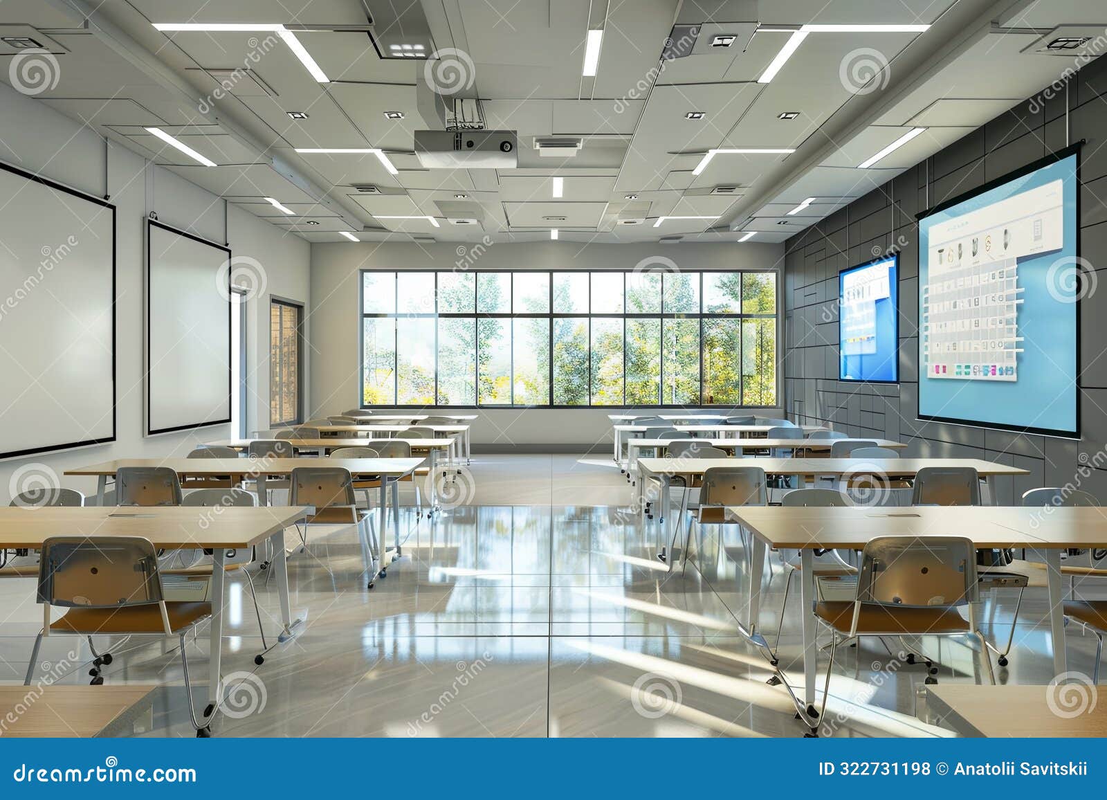 An Image Showcasing a Contemporary Classroom with Interactive Panels ...