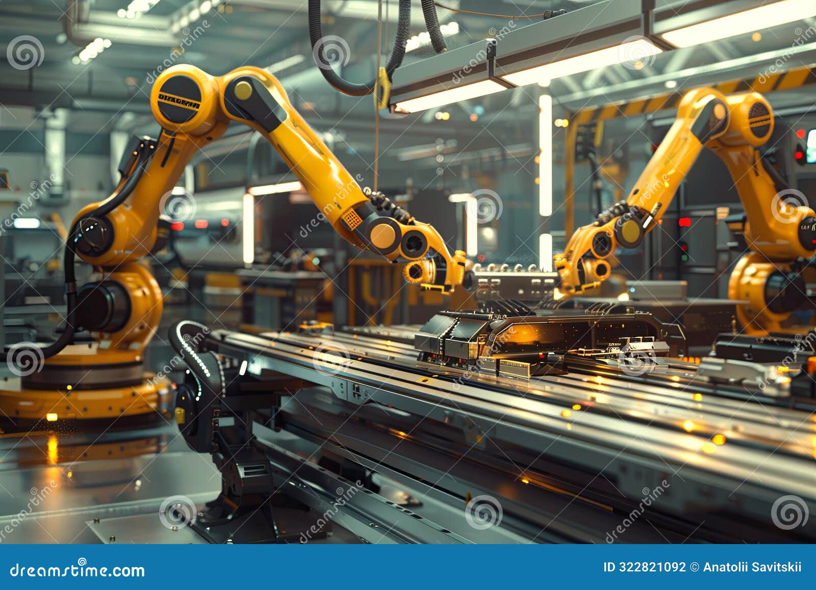 An Image Showcasing a High-tech Manufacturing Plant Where Robotic Arms ...