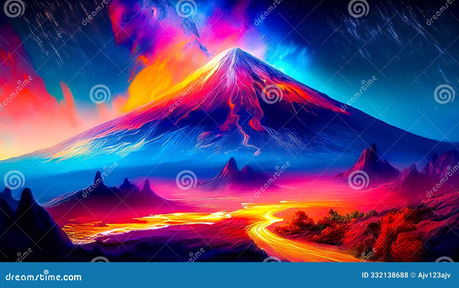 Volcanic Mountain In Eruption Against Transparent Background Stock ...