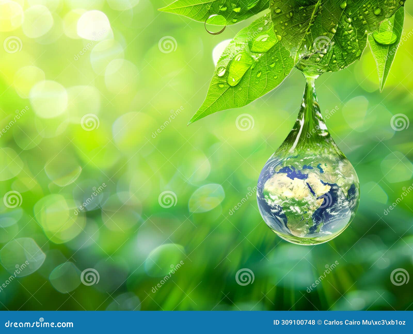 Earth Reflected in Water Drops on the Leaf. Earth Day Stock ...