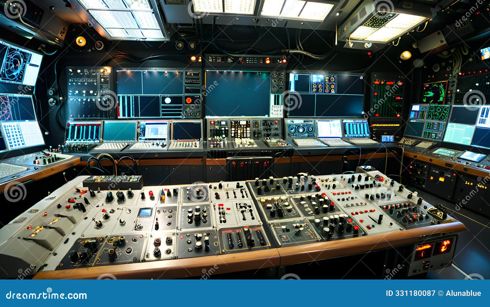 High-Tech Control Room with Monitors, Dials, and Switches Stock Image ...