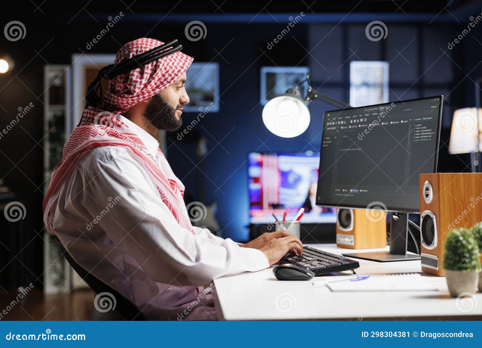 Muslim Coder Using a Desktop Computer Stock Image - Image of essence ...