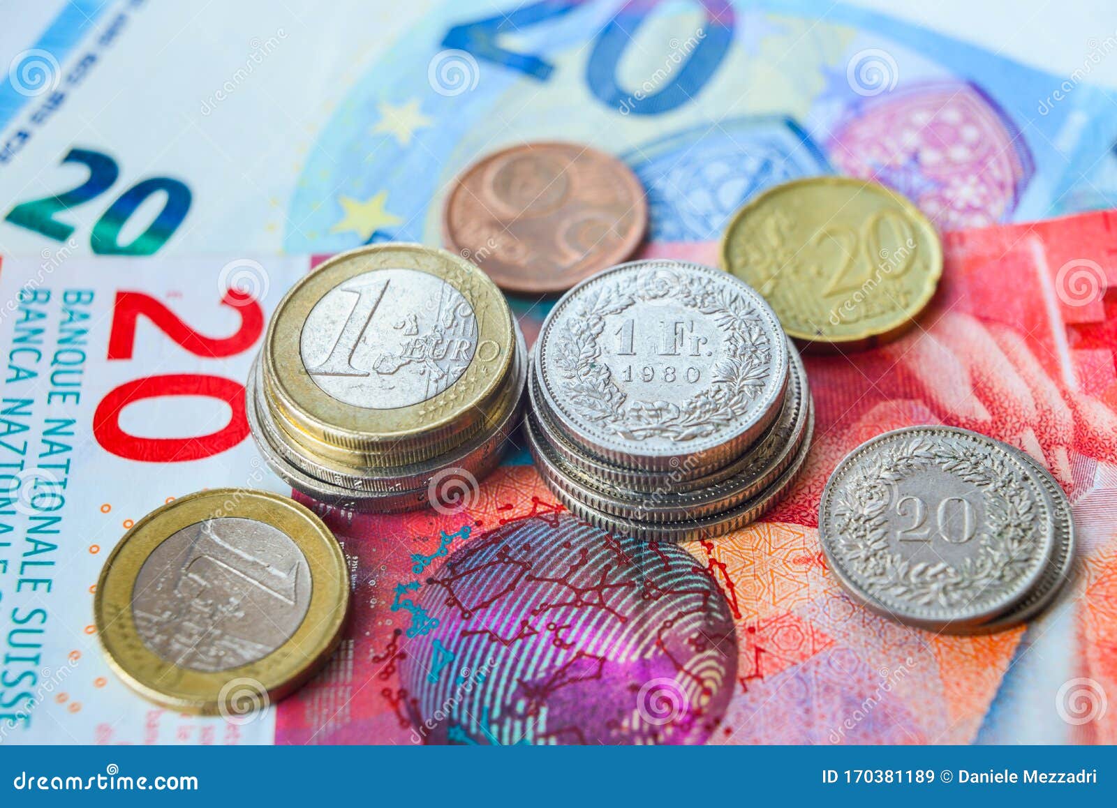 Euro and Swiss Francs Banknotes and Coins Stock Image - Image of bank ...