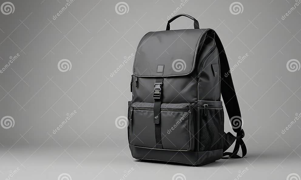 Sleek, Black Backpack with Multiple Pockets and Straps Stands Against ...