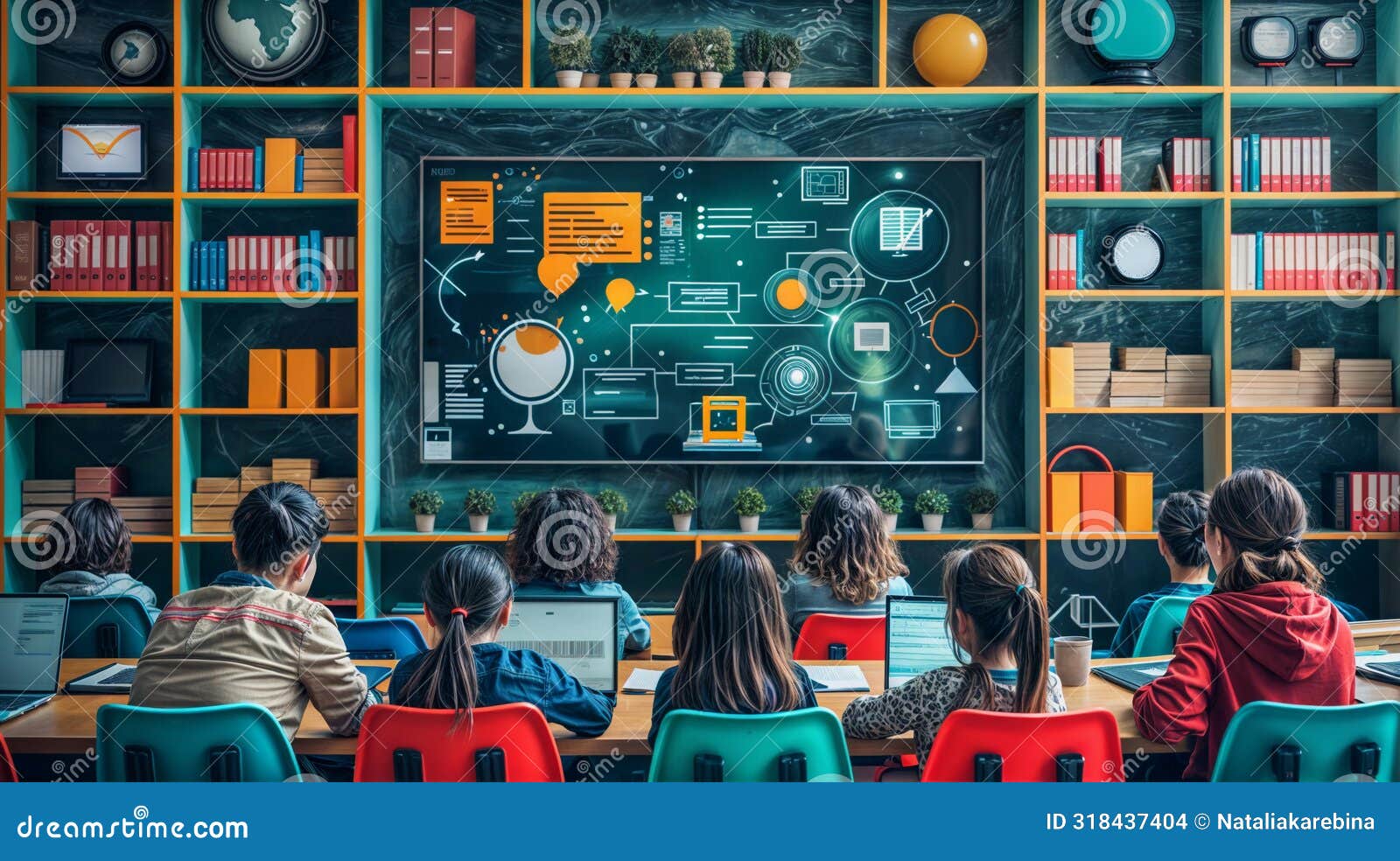 The Image Shows a Classroom Full of Students Sitting at Desks, with a ...