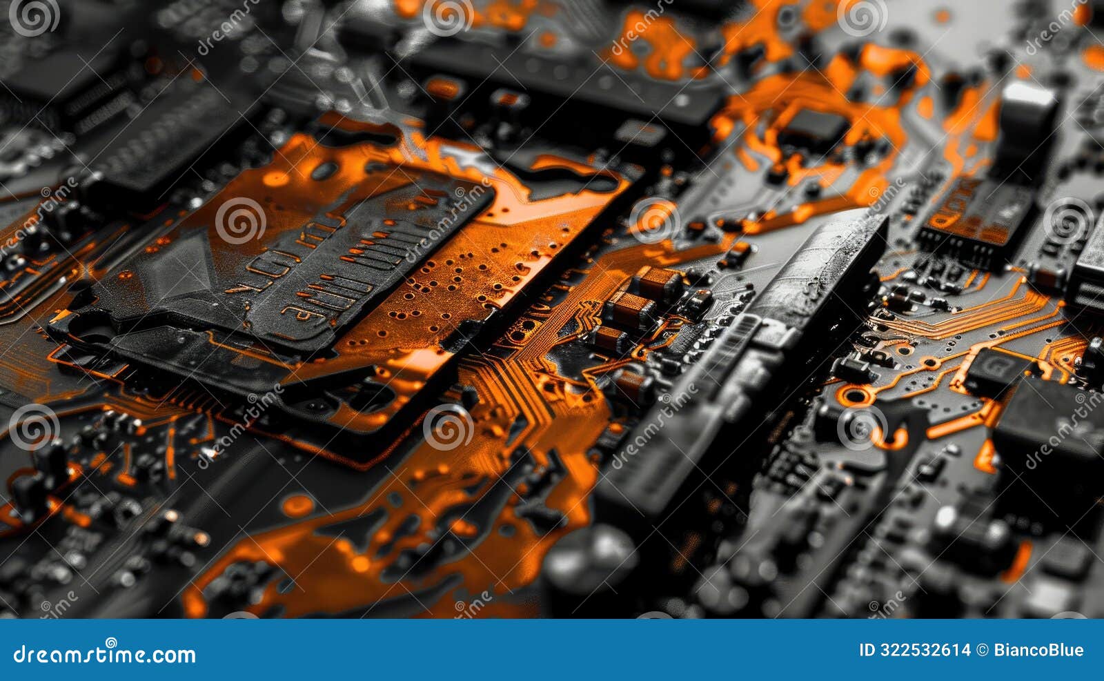 The Image Shows a Close-up of a Computer Motherboard. the Orange and ...