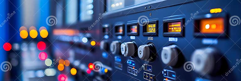 Control Panel with Illuminated Buttons and Knobs Stock Illustration ...