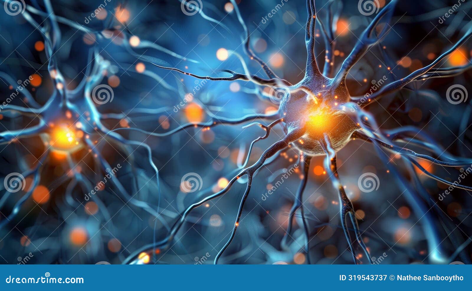 Close-up Of Neural Network And Brain Synapses. Conceptual Image ...