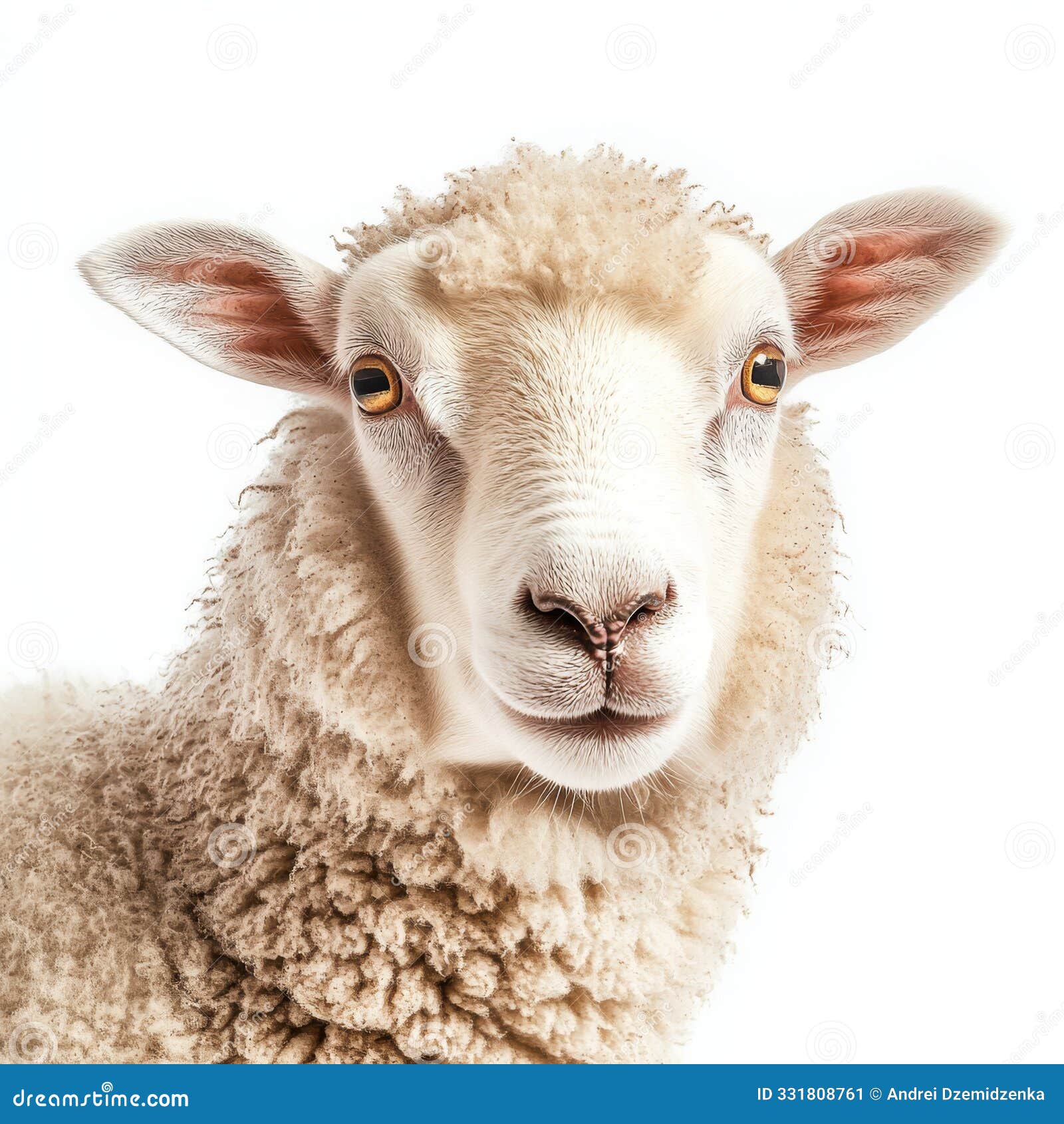 The Image Shows a Close-up of a Sheep on a White Background with the ...