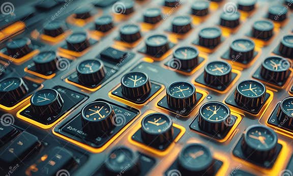 Close-up View Complex Electronic Device with Numerous Black Knobs and ...
