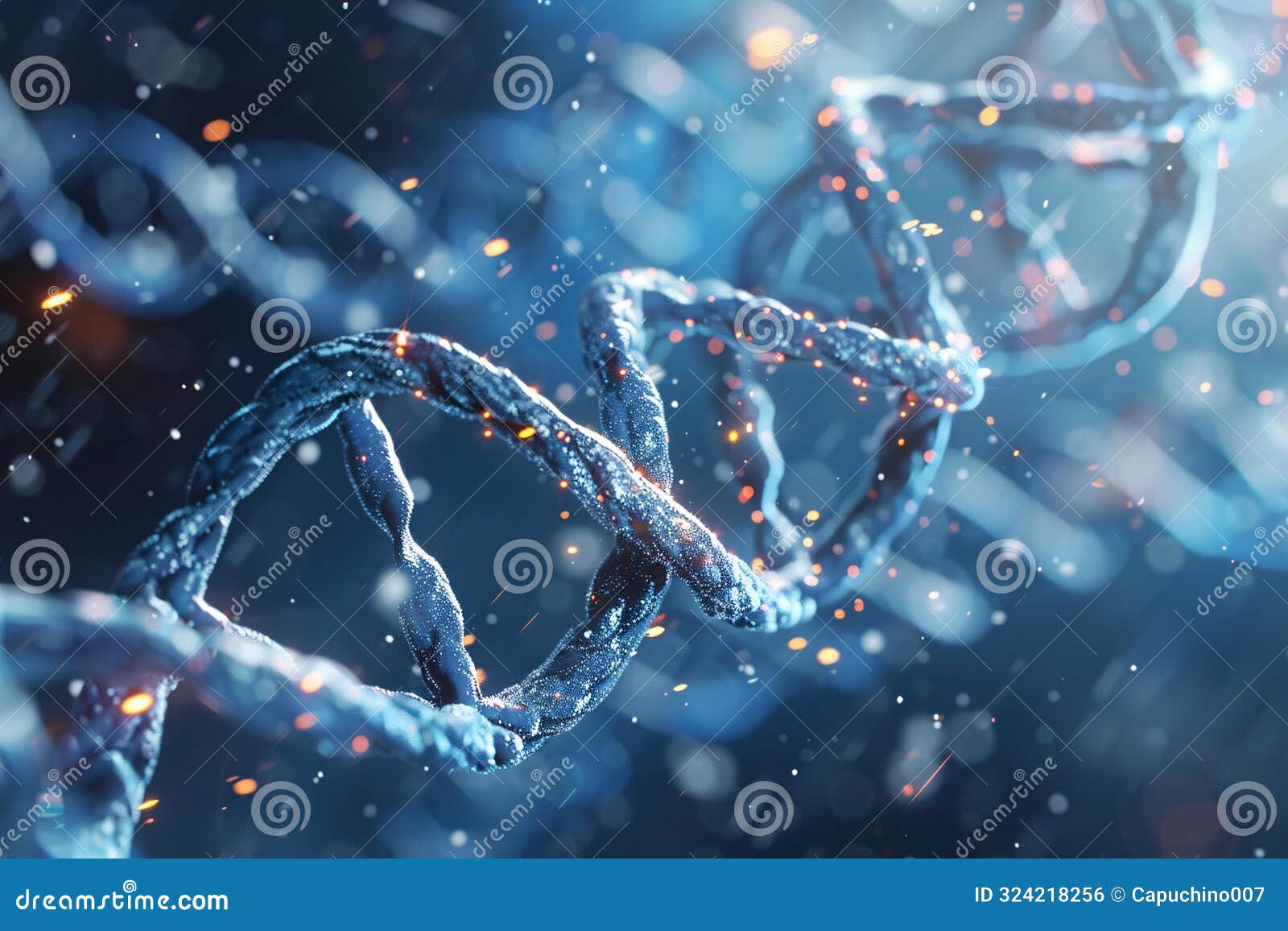 This Image Shows a Close-up View of an Illuminated DNA Double Helix ...