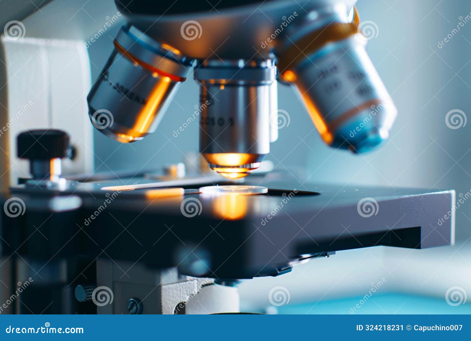 This Image Shows a Close-up View of a Microscope with Illuminated ...