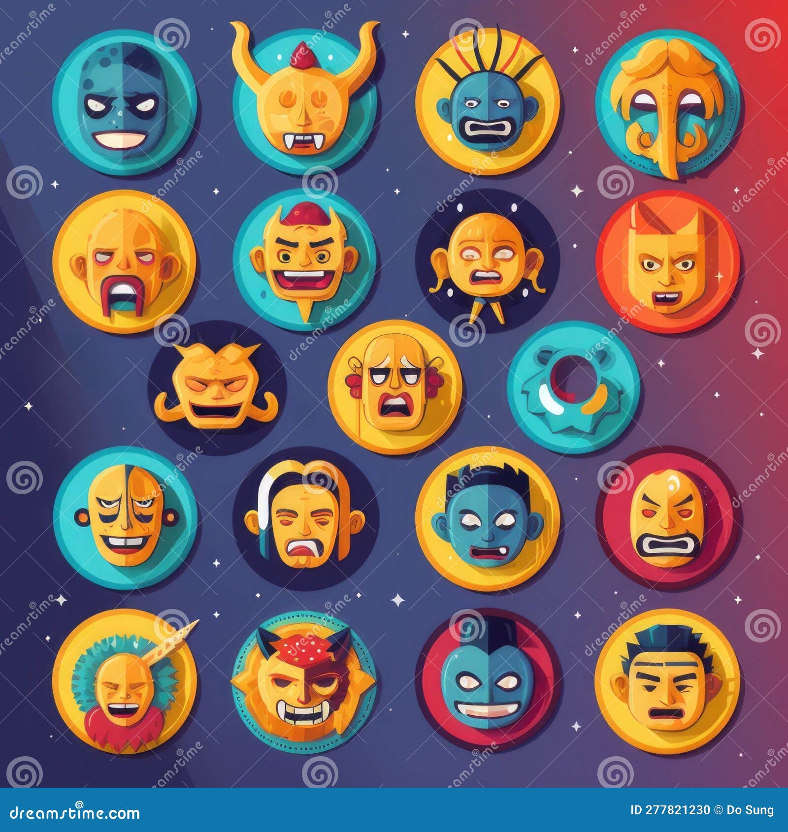 The Image Shows a Collection of Character Faces. Stock Illustration ...