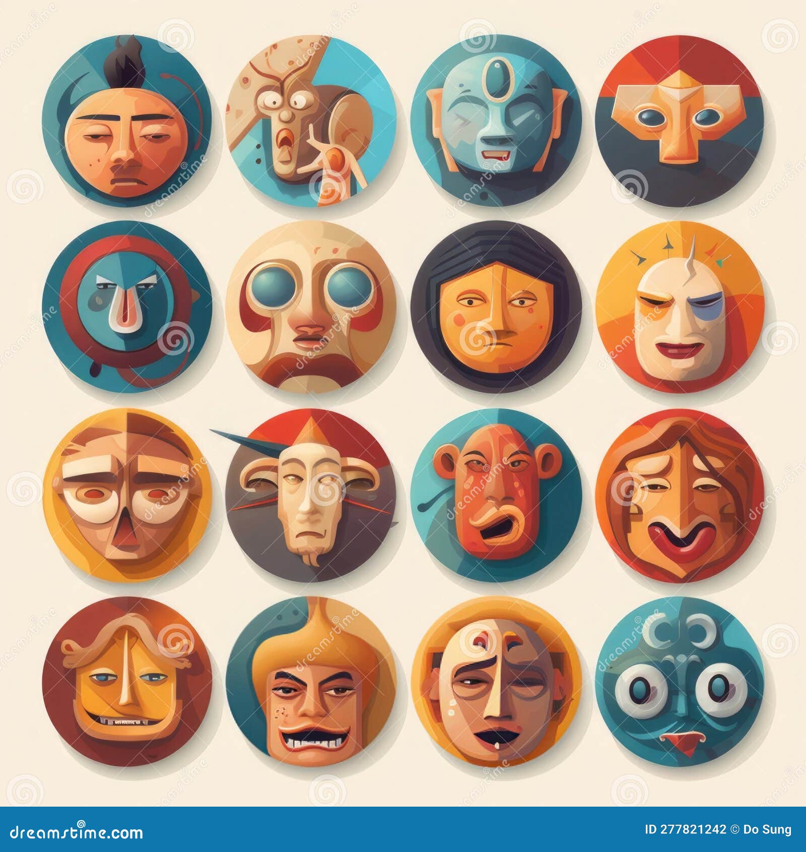 The Image Shows a Collection of Character Faces. Stock Illustration ...